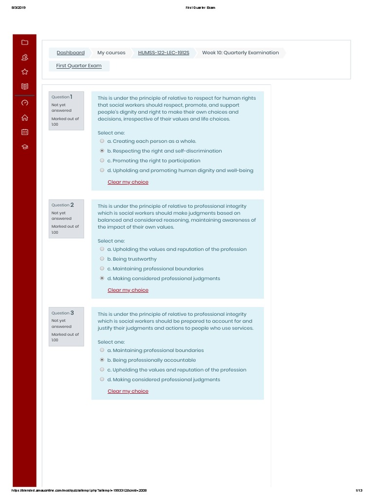 Diass First Quarter Exam | Counseling Psychology | Social Work
