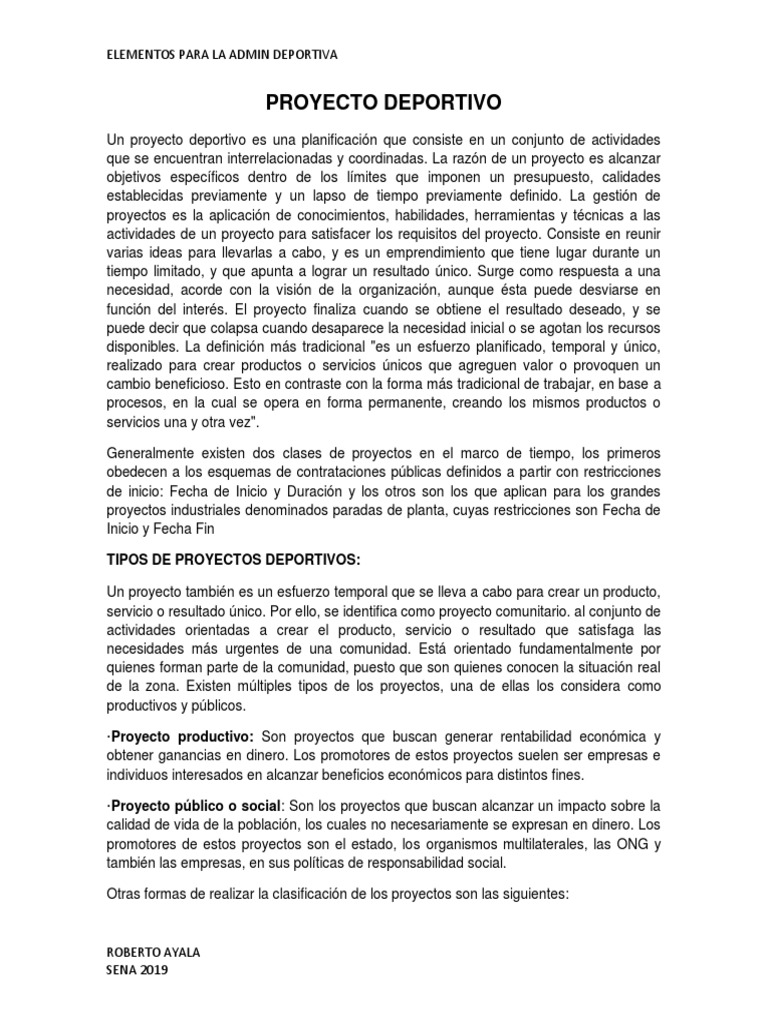 Proyecto Deportivo R | PDF | Sicología | Educación avanzada