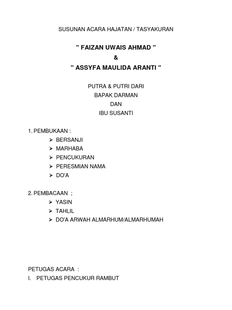 Susunan Acara Hajatan | PDF