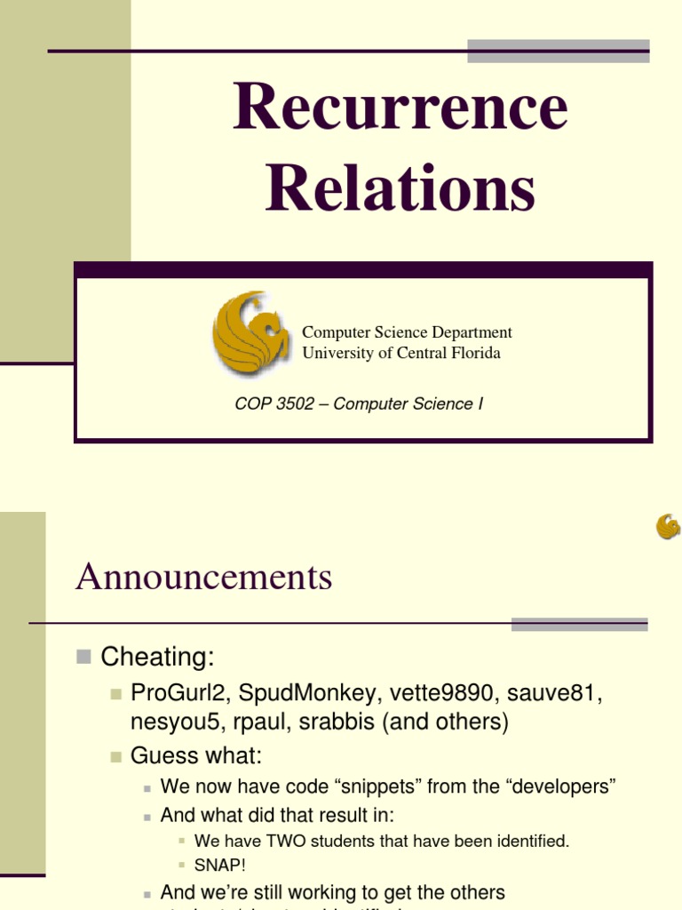 Recurrence Relations Cop 3502 Computer Science I Pdf Recurrence