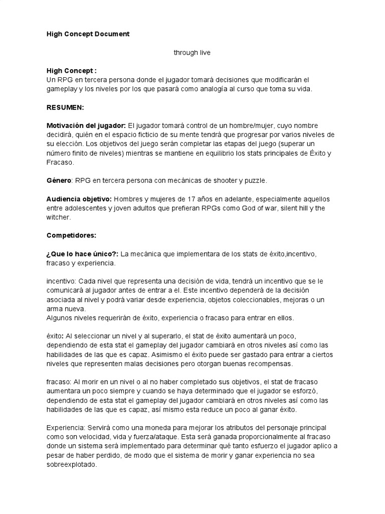 High Concept Document PDF | PDF | Ocio | Deportes