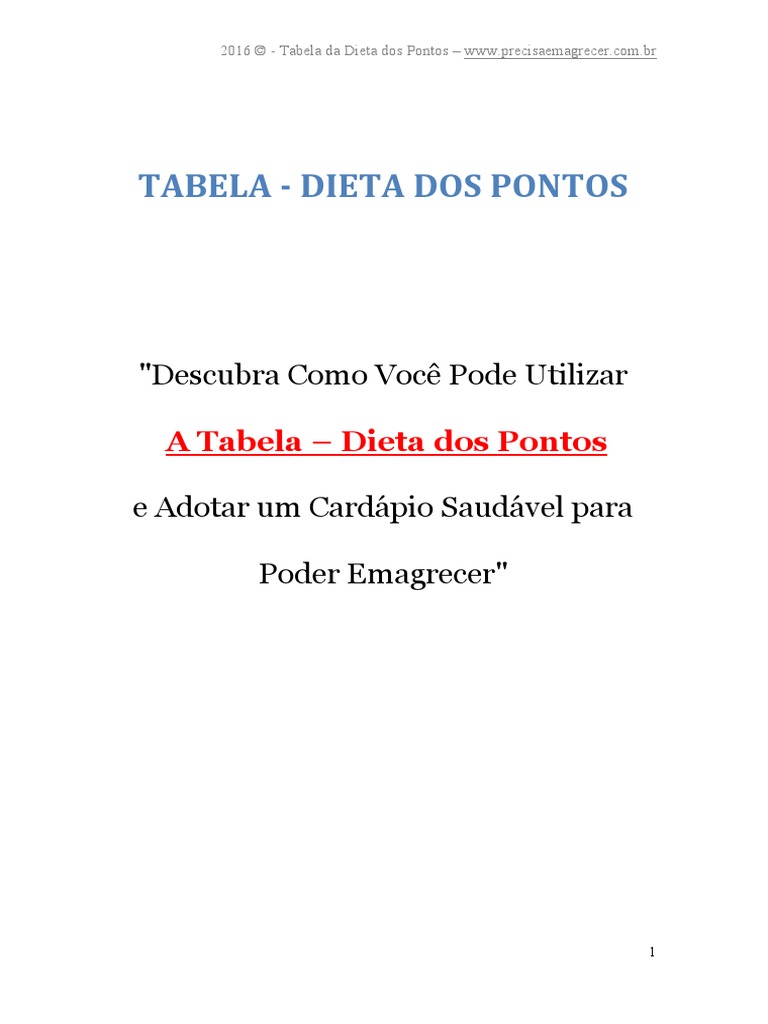 Tabela - Dieta Dos Pontos PDF | PDF | Internet | Comidas e bebidas