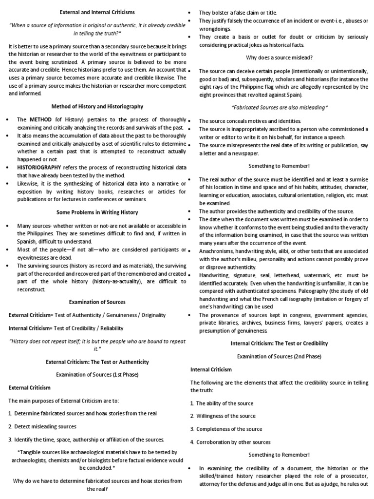 Internal vs. External Criticism in History | PDF | Philosophy