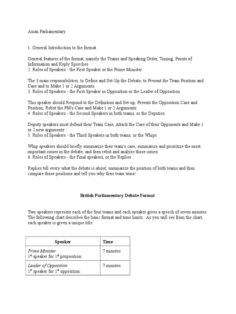 British Parliamentary Debate Format: Prime Minister Leader of ...