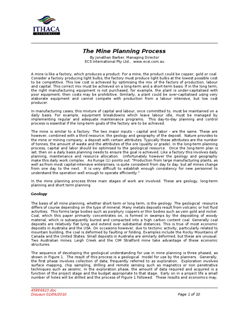 The Mine Planning Process: Geology | PDF | Coal Mining | Mining