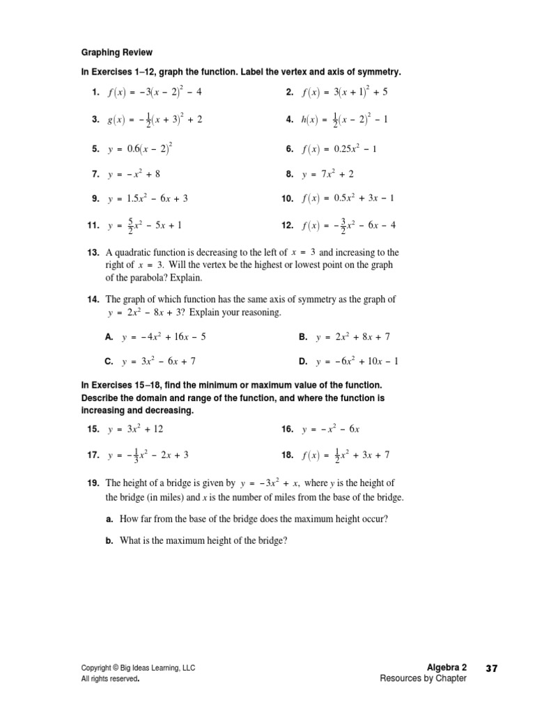 Quadratic Funtions Graphing Review | PDF