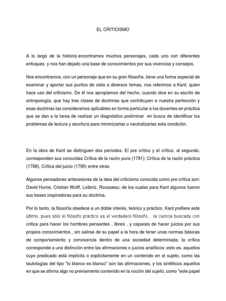 El Criticismo | PDF | A priori y a posteriori | Immanuel Kant