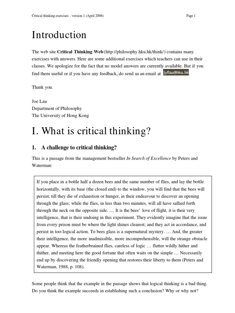 Exercises On Critical Thinking (Ver. 1) | PDF | Argument | Relativism