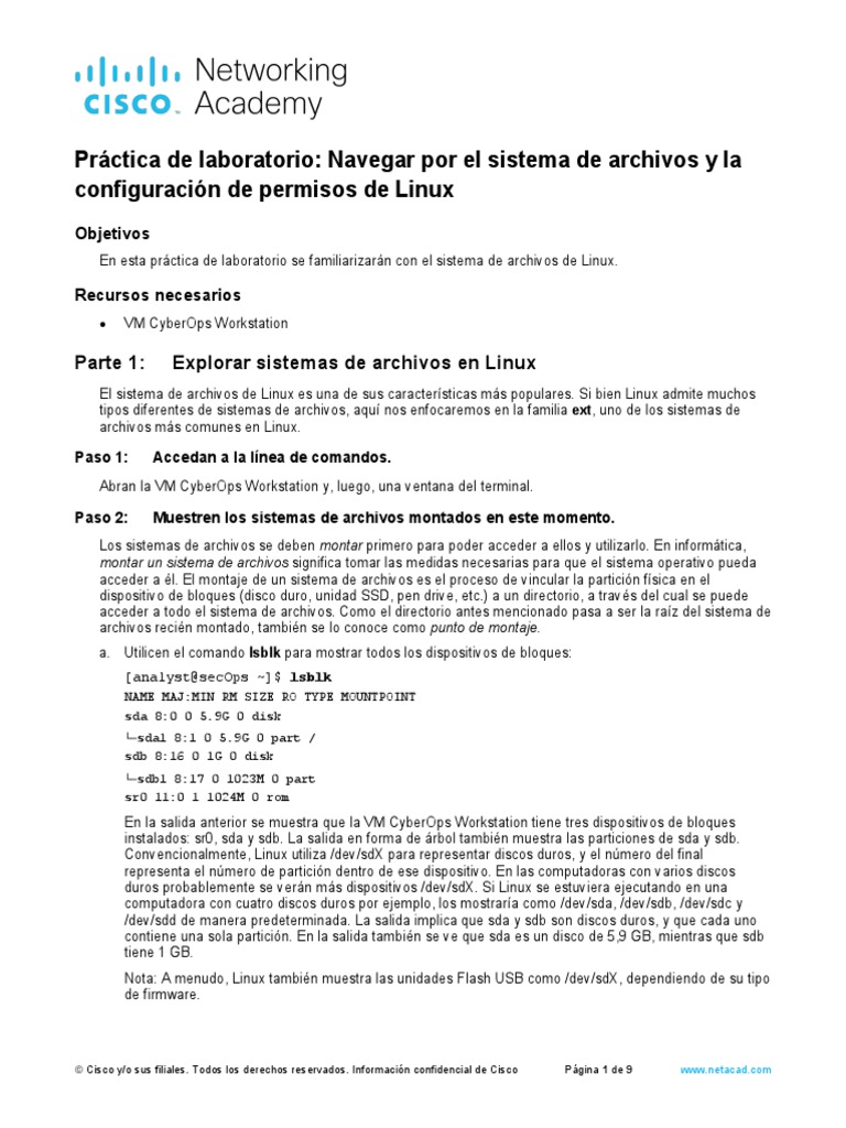 3 2 2 4 Lab Navigating The Linux Filesystem And Permission Settings Pdf Archivo De