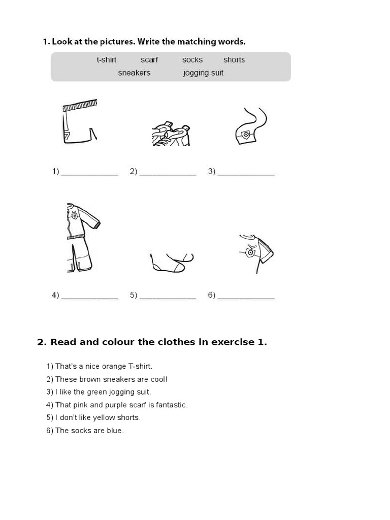 Read and Colour The Clothes in Exercise 1 | PDF