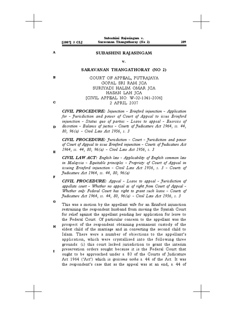 (2007) 3 CLJ 209 - CA - Subashini Rajasingam v. Saravanan Thangathoray ...
