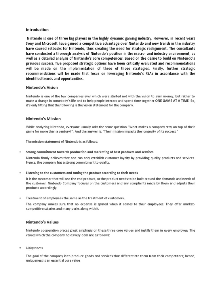 Nintendo's Vision: Strong Commitment Towards Production and Marketing ...