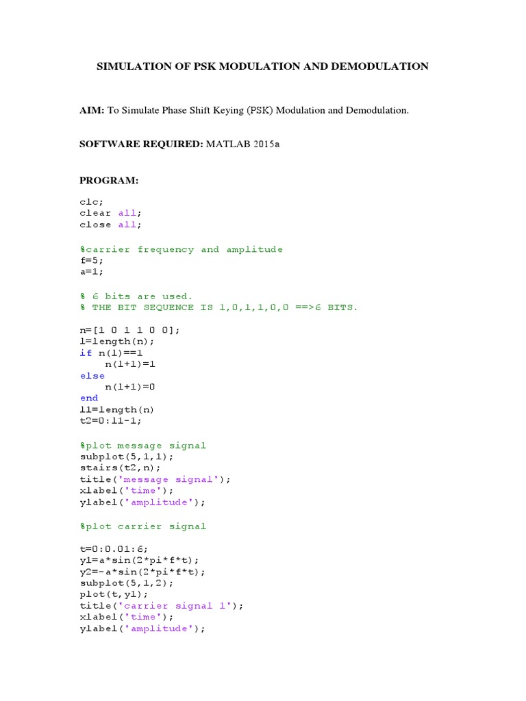 Simulation of PSK Modulation and Demodulation | PDF | Modulation ...