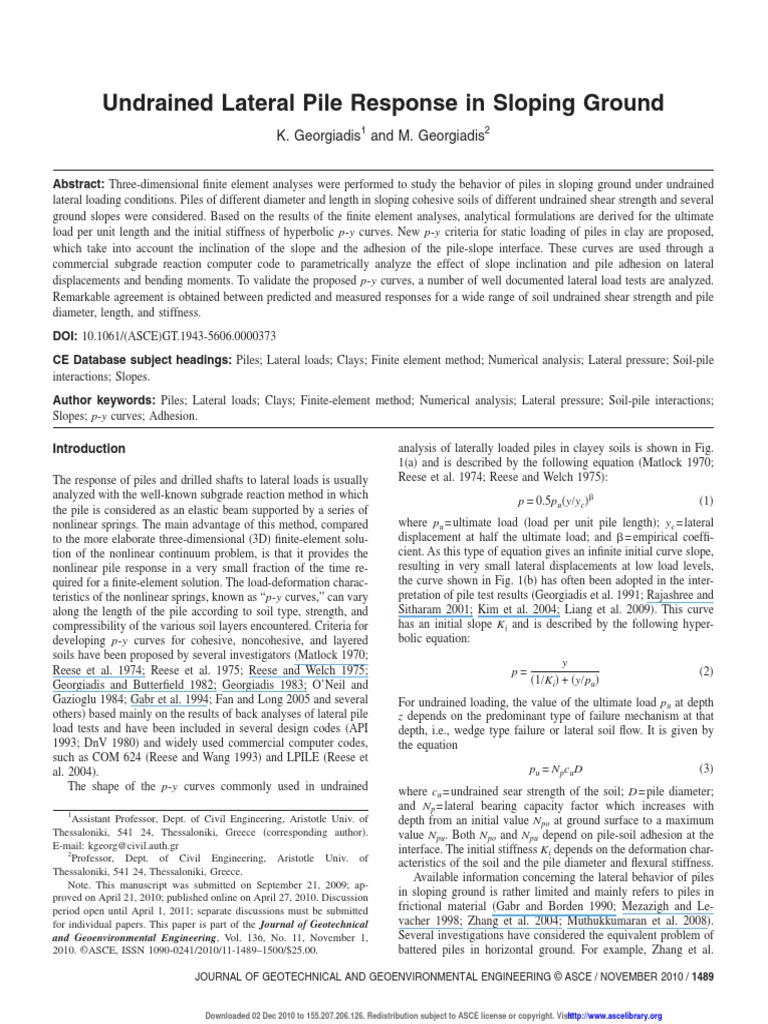Undrained Lateral Pile Response in Slopi PDF | PDF | Deep Foundation | Geotechnical Engineering