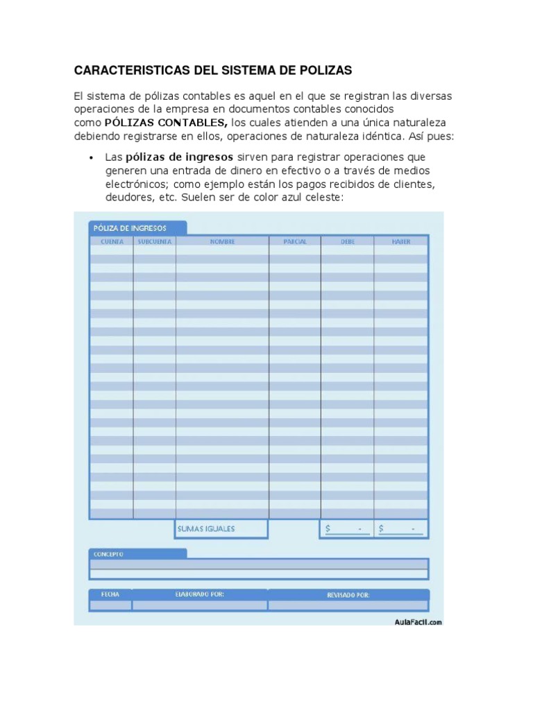 Polizas Caracteristicas y Tipos | PDF | Cheque | Póliza de seguros