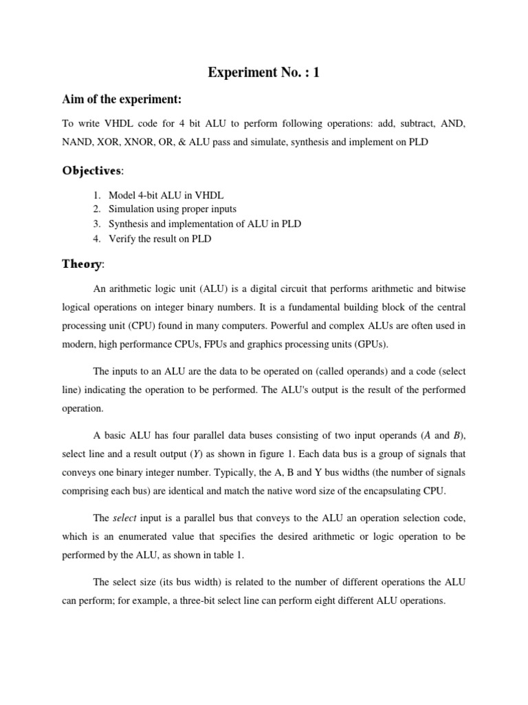 Experiment No.: 1: Aim of The Experiment | PDF | Vhdl | Arithmetic