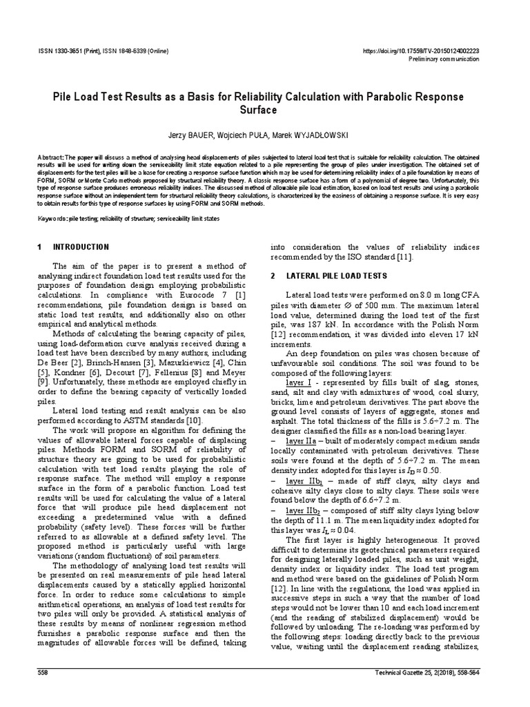 Reliability Analysis of Laterally Loaded Piles Using Parabolic Response Surfaces Based on In ...