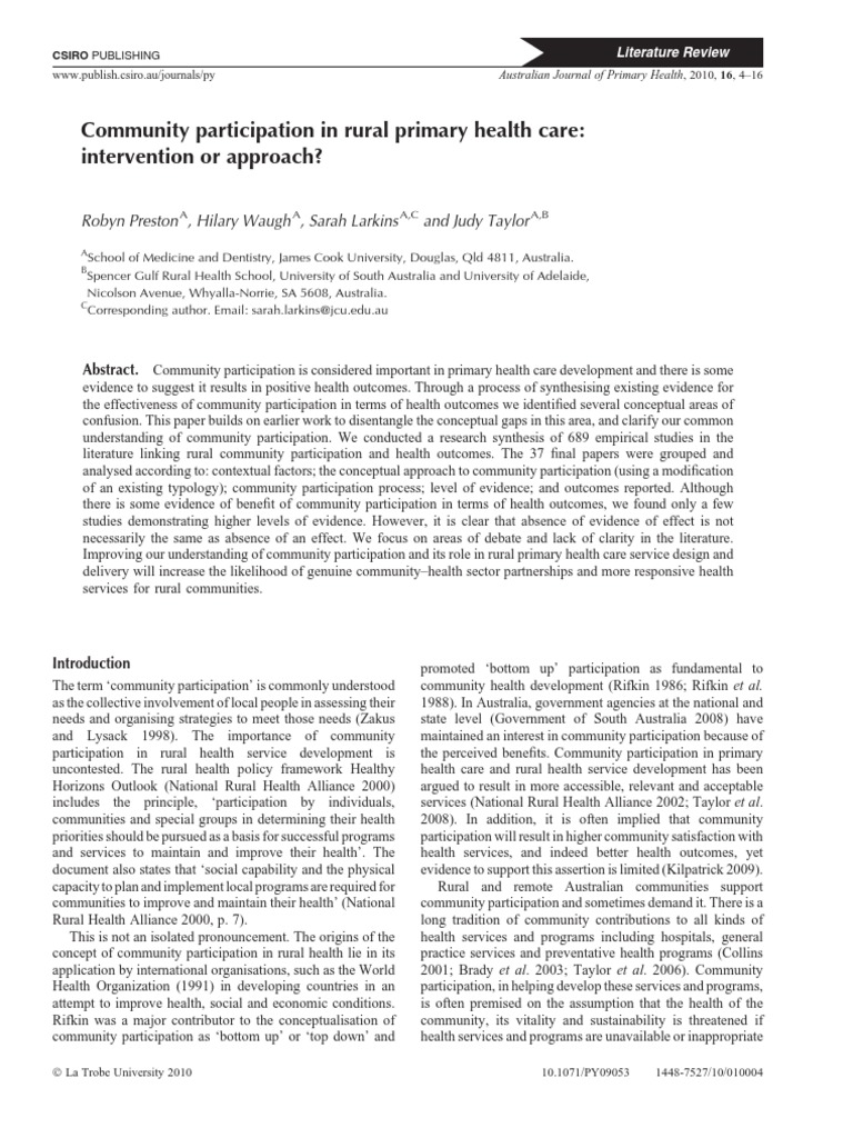 Community Participation In Rural Primary Health Care Intervention Or