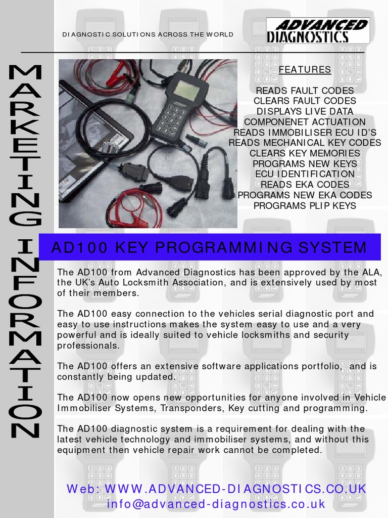 Ad100 Key Programming System: Web: WWW - Advanced-Diagnostics - Co.Uk Info@advanced-Diagnostics ...