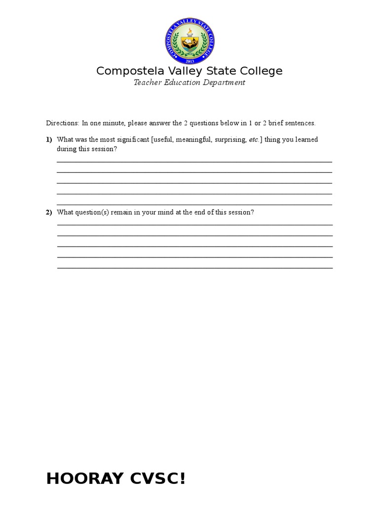 CVSC Teacher Education Session Feedback | PDF | Career & Growth