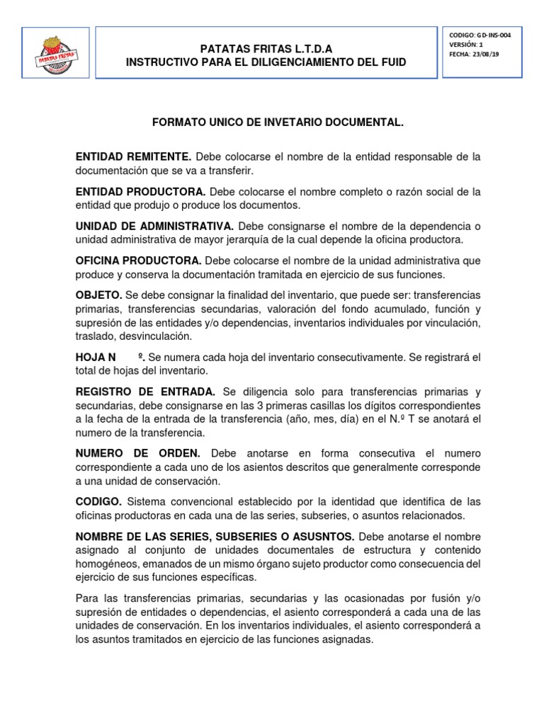 Instructivo FUID. | PDF | Informática y tecnología de la información