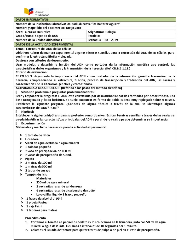 Practica Extraccion de Adn | PDF | Adn | Genética