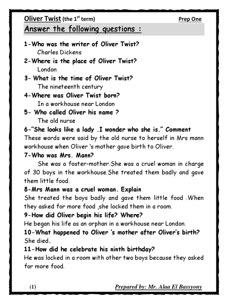 Question On Oliver With Answer (1-29) | PDF | Oliver Twist | Nancy (Oliver Twist)