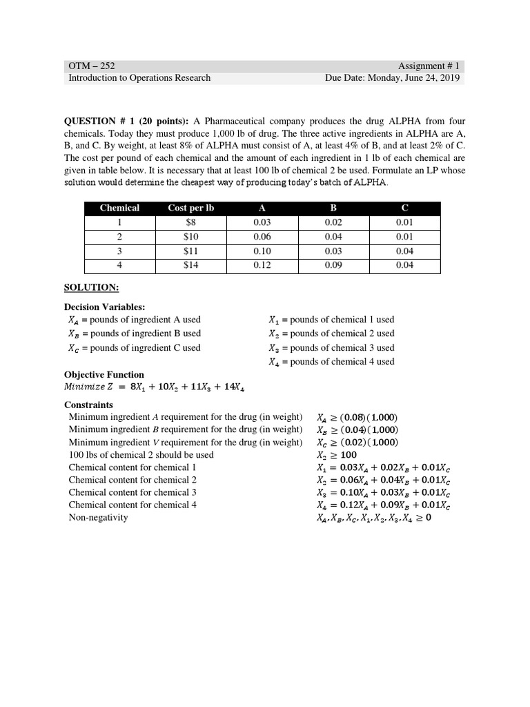 Assignment # 1 - Solution | PDF | Mathematical Optimization | Linear ...