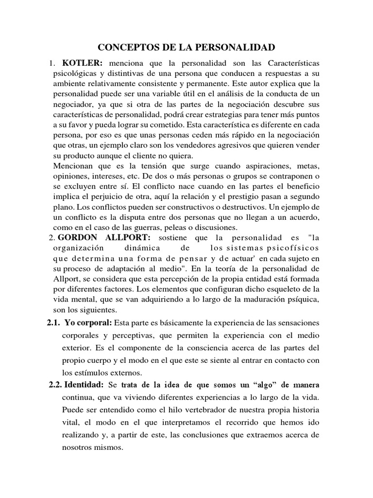 Conceptos de La Personalidad | PDF | Comportamiento | Psicología de la ...