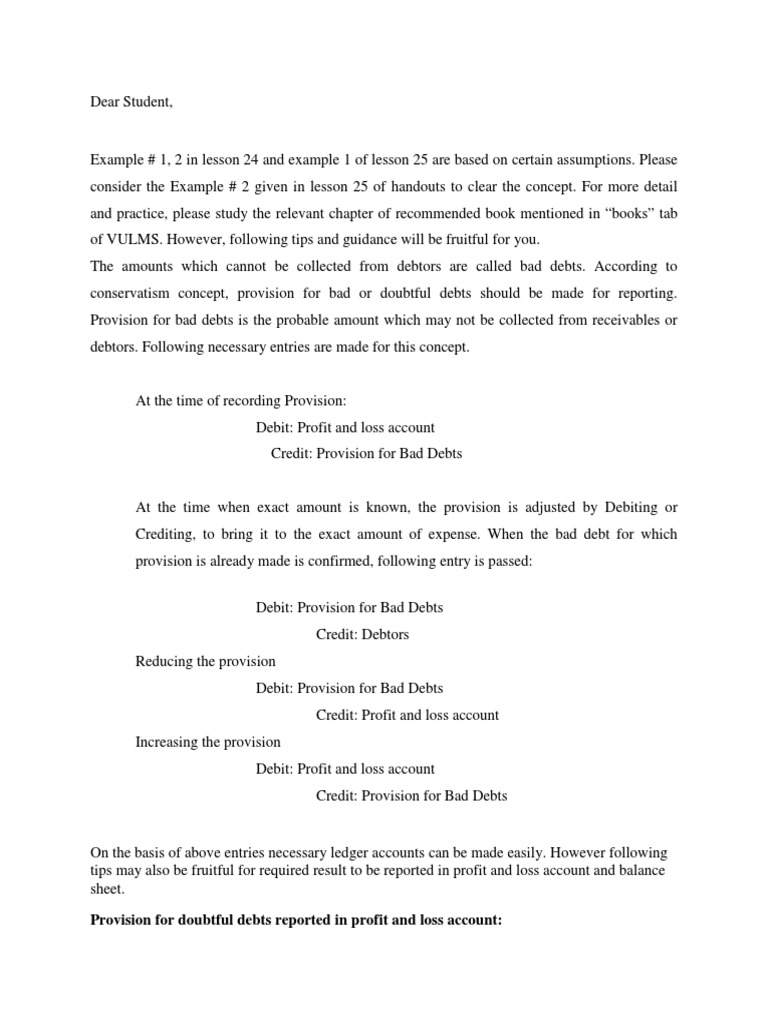 Concepts Of Bad Debts And Provision For Bad Debts Pdf Download Free