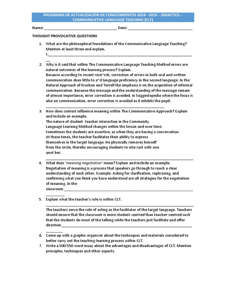 Communicative Language Teaching Worksheet | PDF | Language Education ...