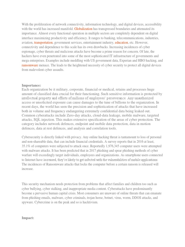 Essay On Cyber Security | PDF | Computer Security | Security