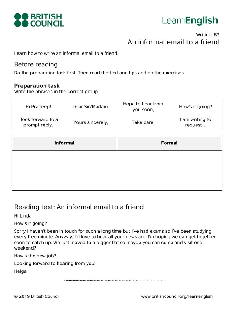 LearnEnglish Writing B2 An Informal Email To A Friend | PDF | Phrase