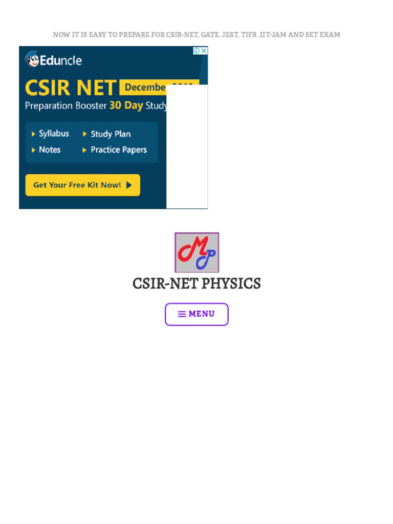 Csir-Net Physics: Now It Is Easy To Prepare For Csir-Net, Gate, Jest, Tifr, Iit-Jam and Set Exam ...