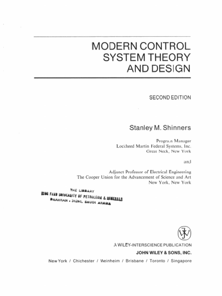 Modern Control System Theory and Design - Shinner | PDF