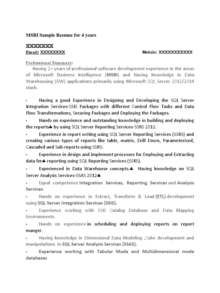MSBI Sample Resume For 2 Years | PDF | Microsoft Sql Server | Data Warehouse