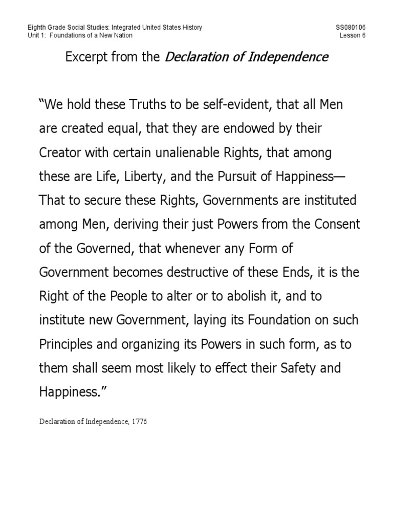 Lesson 6 - Excerpt From The Declaration of Independence | PDF