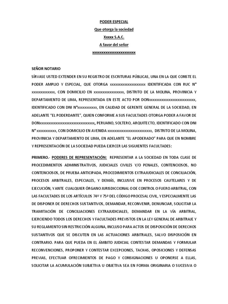 Poder Especial Notarial para Juicio | PDF | Ley procesal | Ley Pública