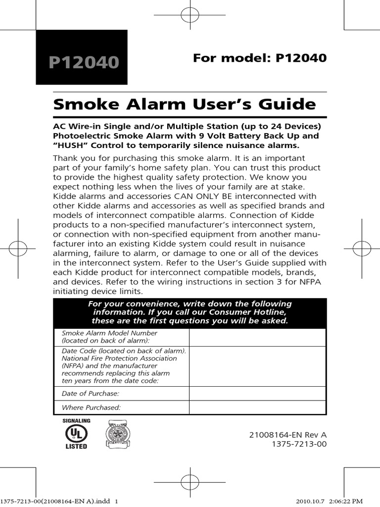 Smoke Alarm User's Guide: For Model: P12040 | PDF | Electrical Wiring ...