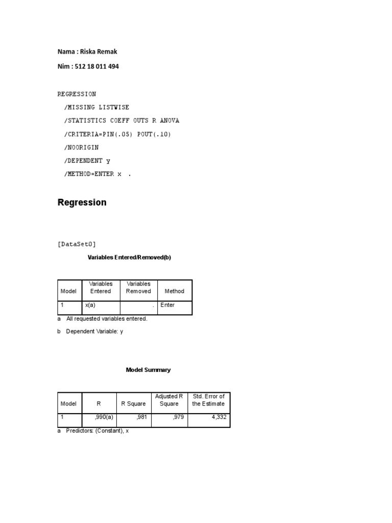Regression: Nama: Riska Remak Nim: 512 18 011 494 | Download Free PDF | Errors And Residuals ...