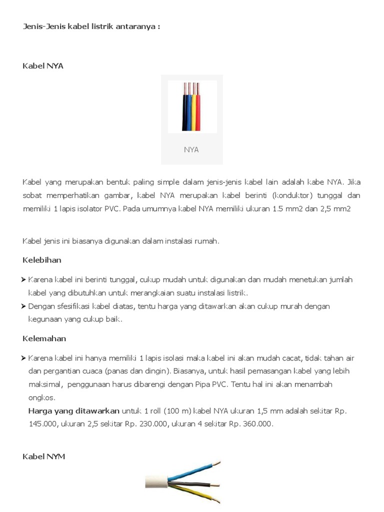 Jenis dan Ukuran Kabel Listrik | PDF