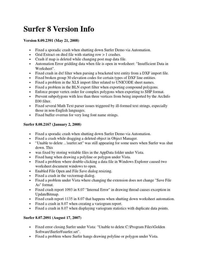 Surfer 8 Version Info | PDF | File Format | Microsoft Excel