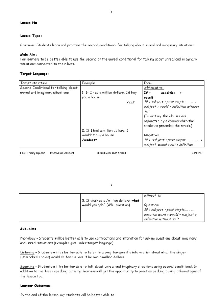 Trinity DipTESOL Lesson Plan | PDF | Question | Second Language