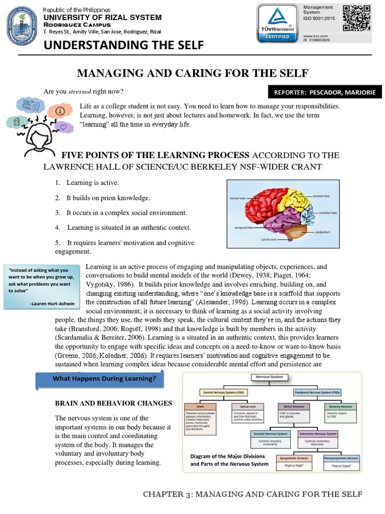 Chapter 3: Managing and Caring For The Self (UTS) | PDF | Metacognition ...