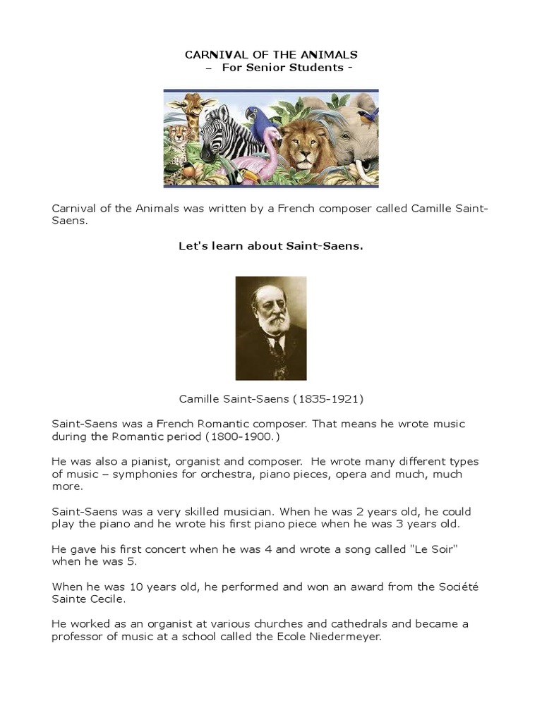 Overview of Carnival of the Animals | PDF | The Carnival Of The Animals ...