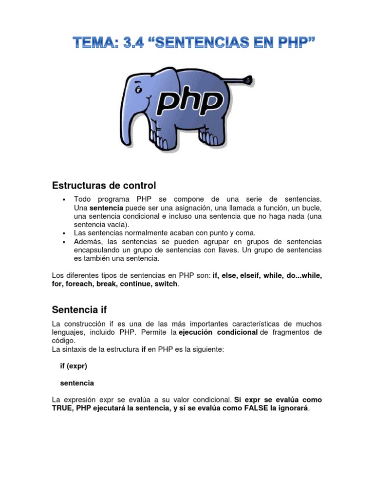 Sentencias en PHP | PDF | Estructura de datos de matriz | Flujo de control