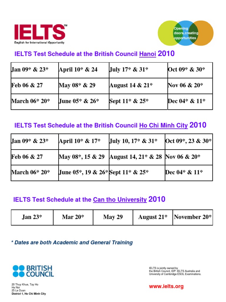 IELTS Test Schedule 2010 in Vietnam | PDF | Travel