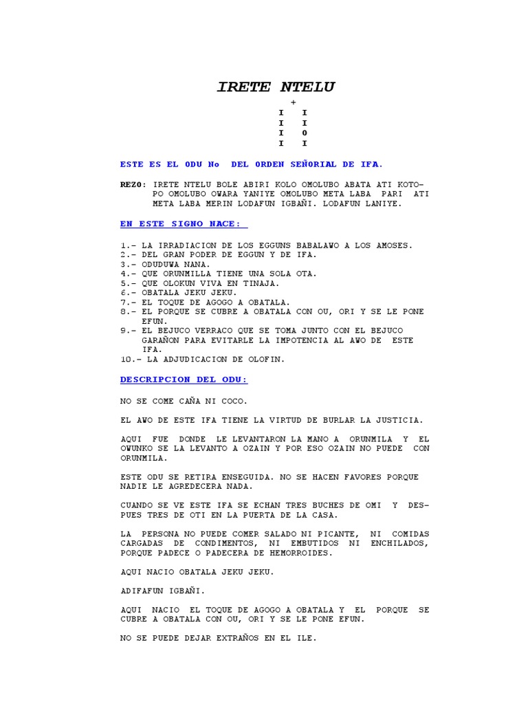 Irete Ntelu | PDF | Mitología | Santeria