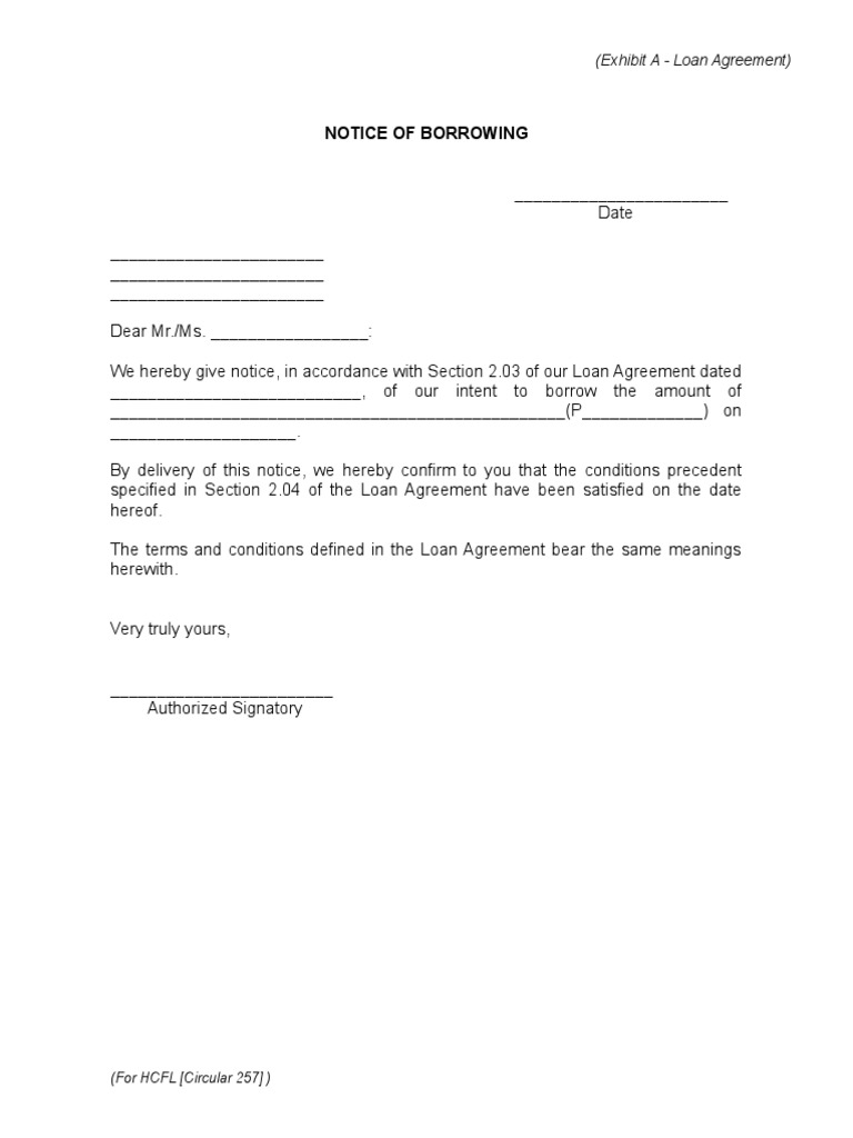 Notice of Borrowing: (Exhibit A - Loan Agreement) | PDF