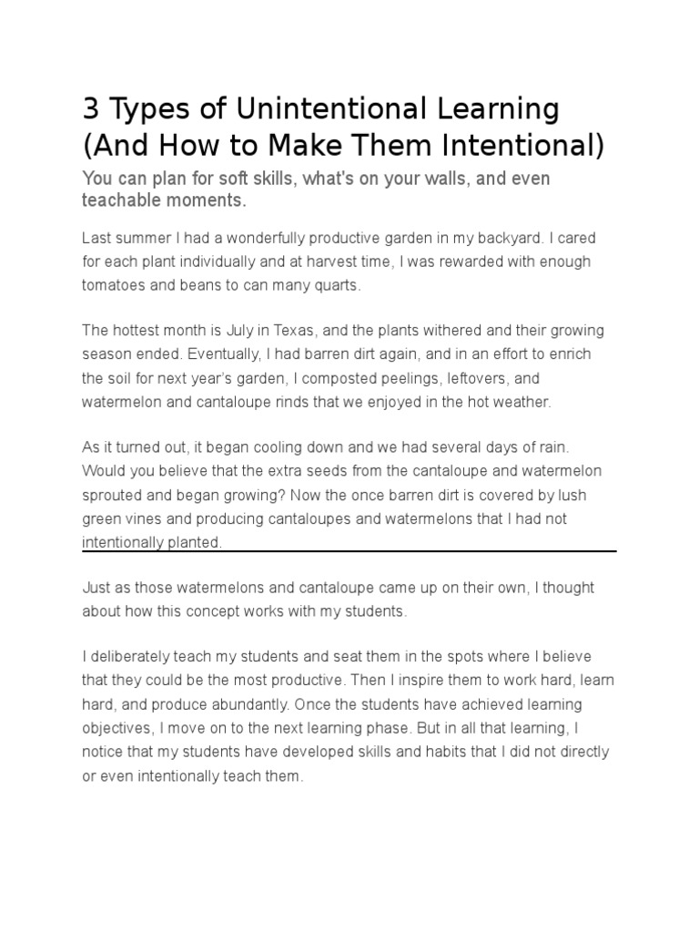 3 Types of Unintentional Learning | PDF | Vocabulary | Learning